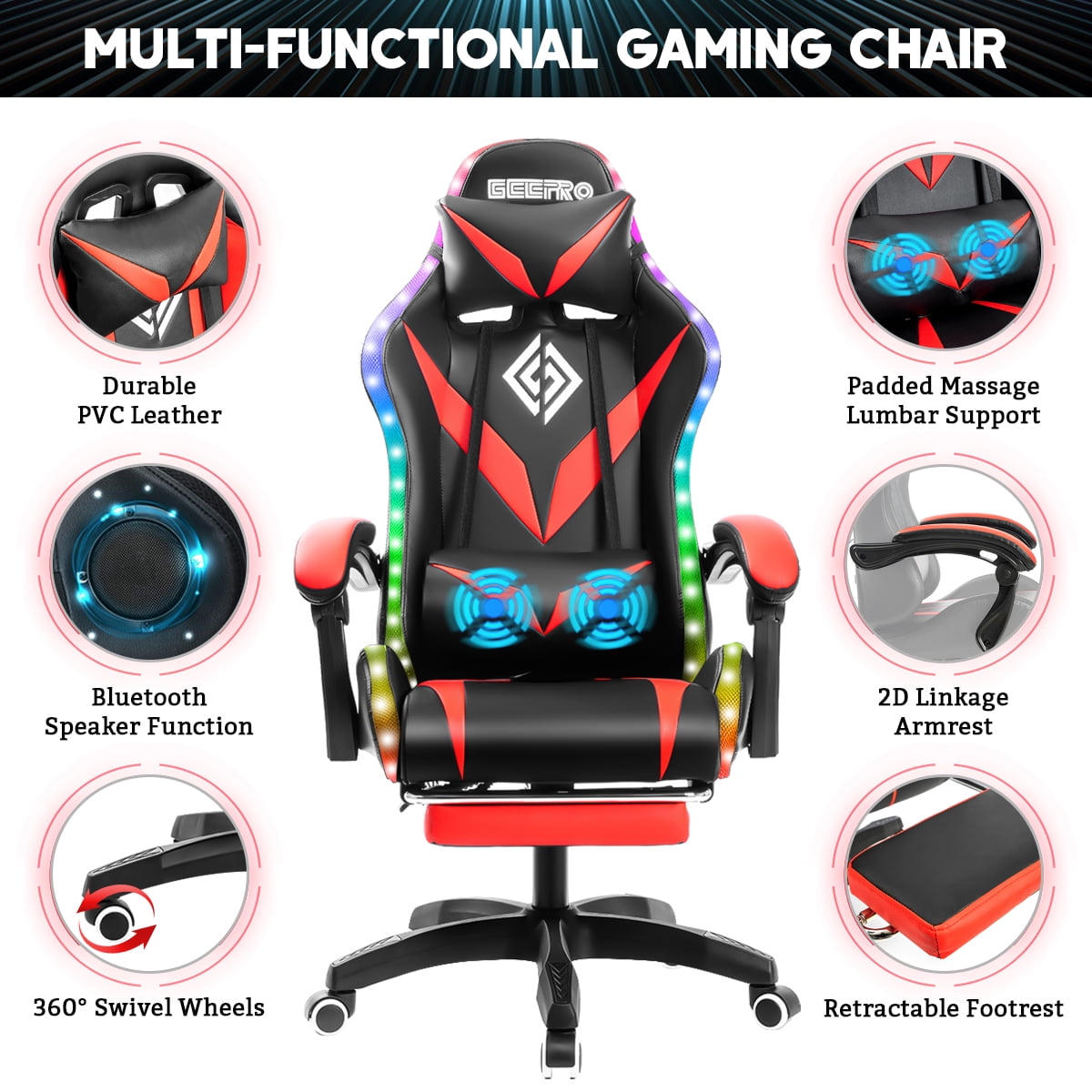 Buy Geepro Bluetooth Speaker Gaming Chair with Massage, Video Racing ...
