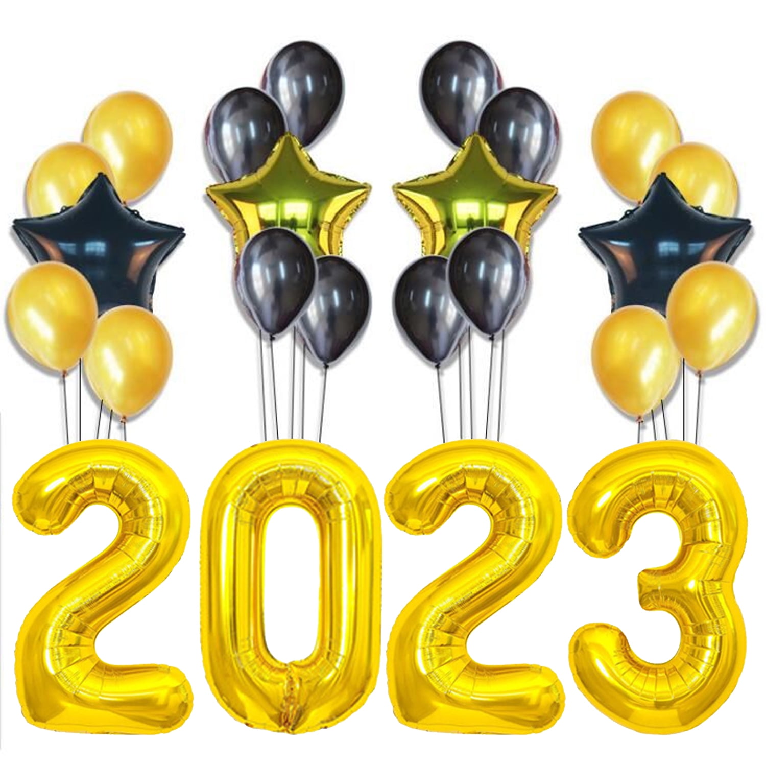 Gold Graduation 2023 Balloons, Gold and Black Star Balloons, Black Gold ...