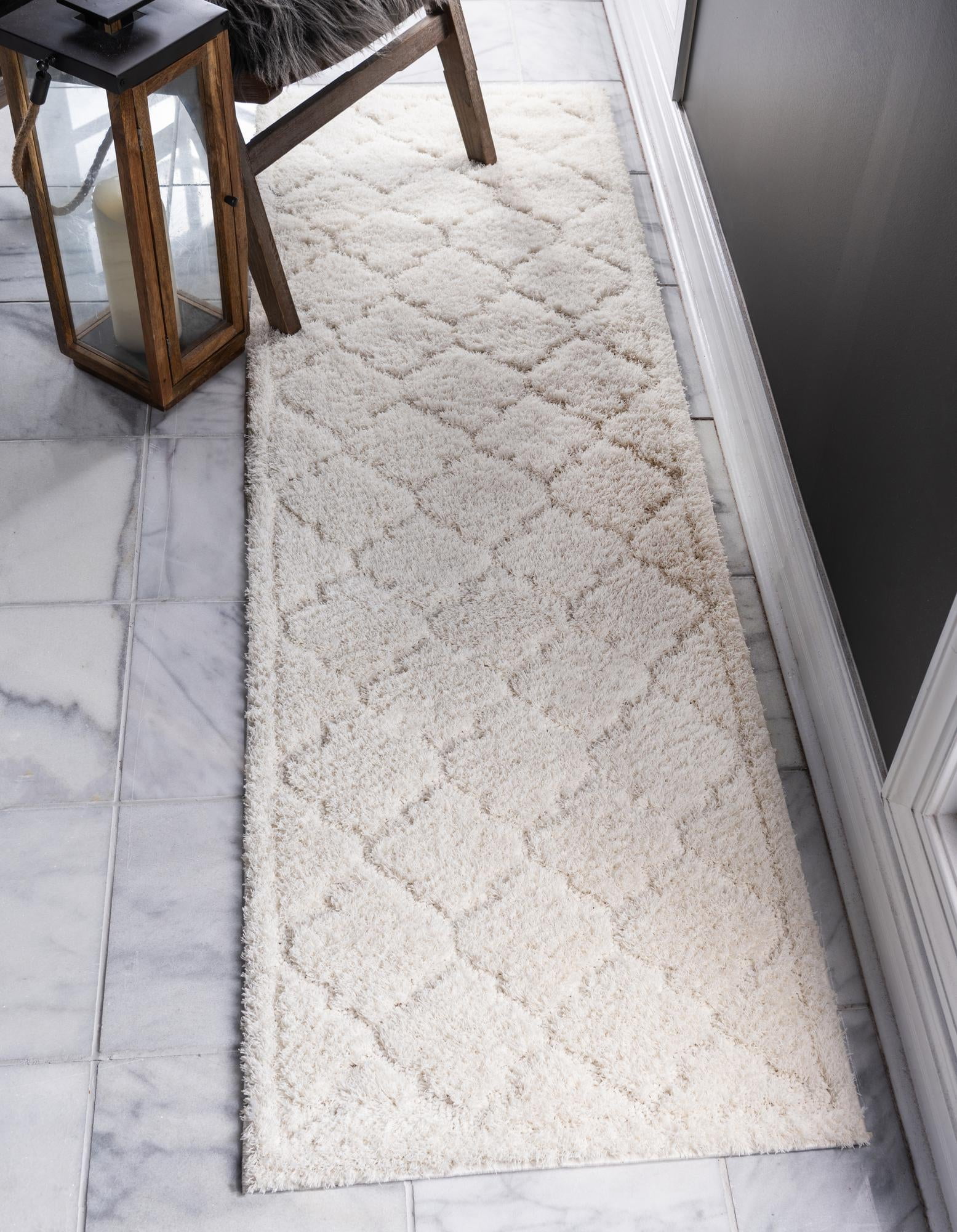 Rugs.com Lattice Shag Collection Rug – 10 Ft Runner Ivory Shag Rug ...