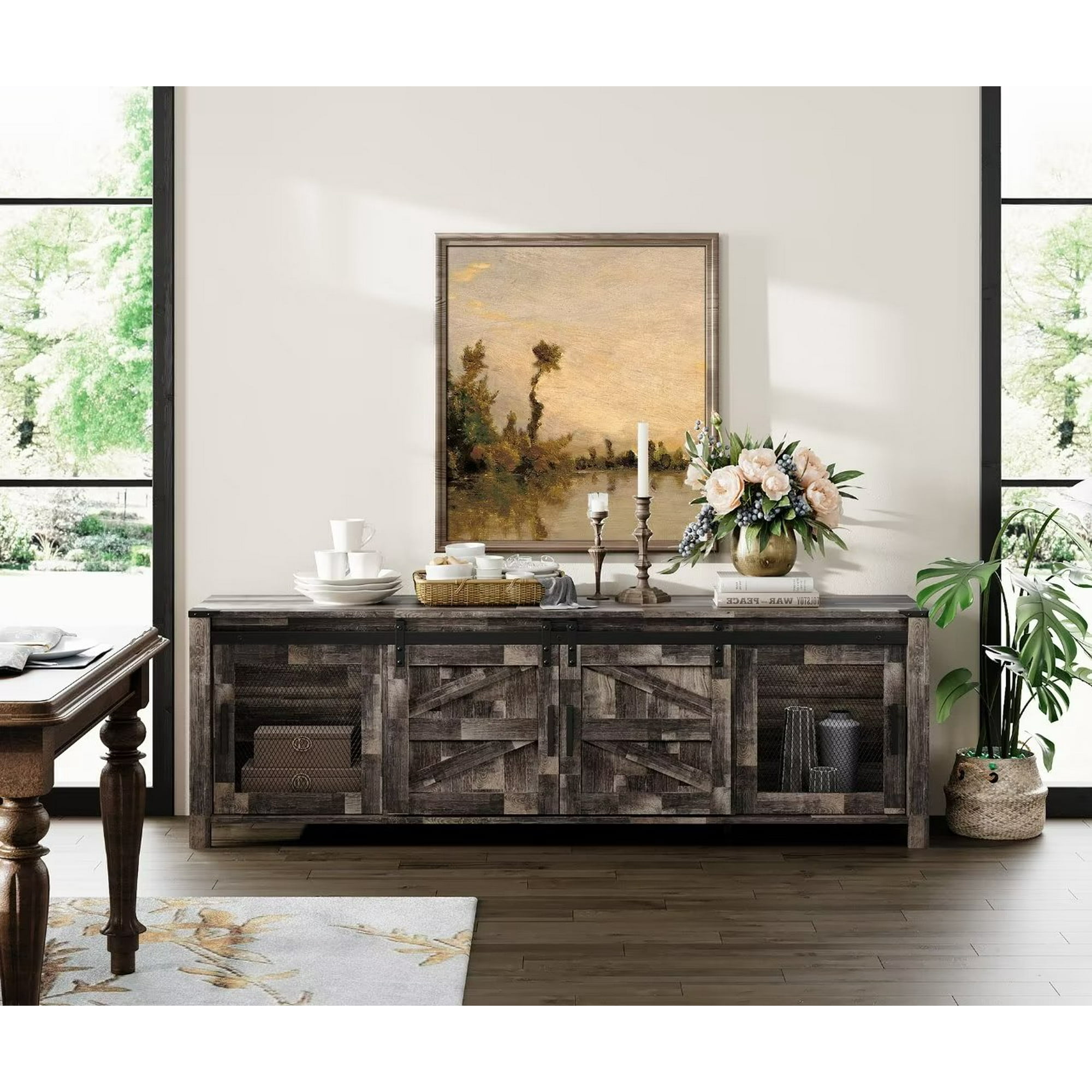 Click here for Wampat Tv Stand For 75 Inch Tv With Sliding Barn D... prices
