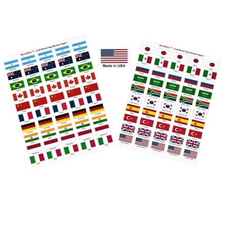 Made in USA 100 Stickers Representing group of 20 (g-20) countries 15 x ...
