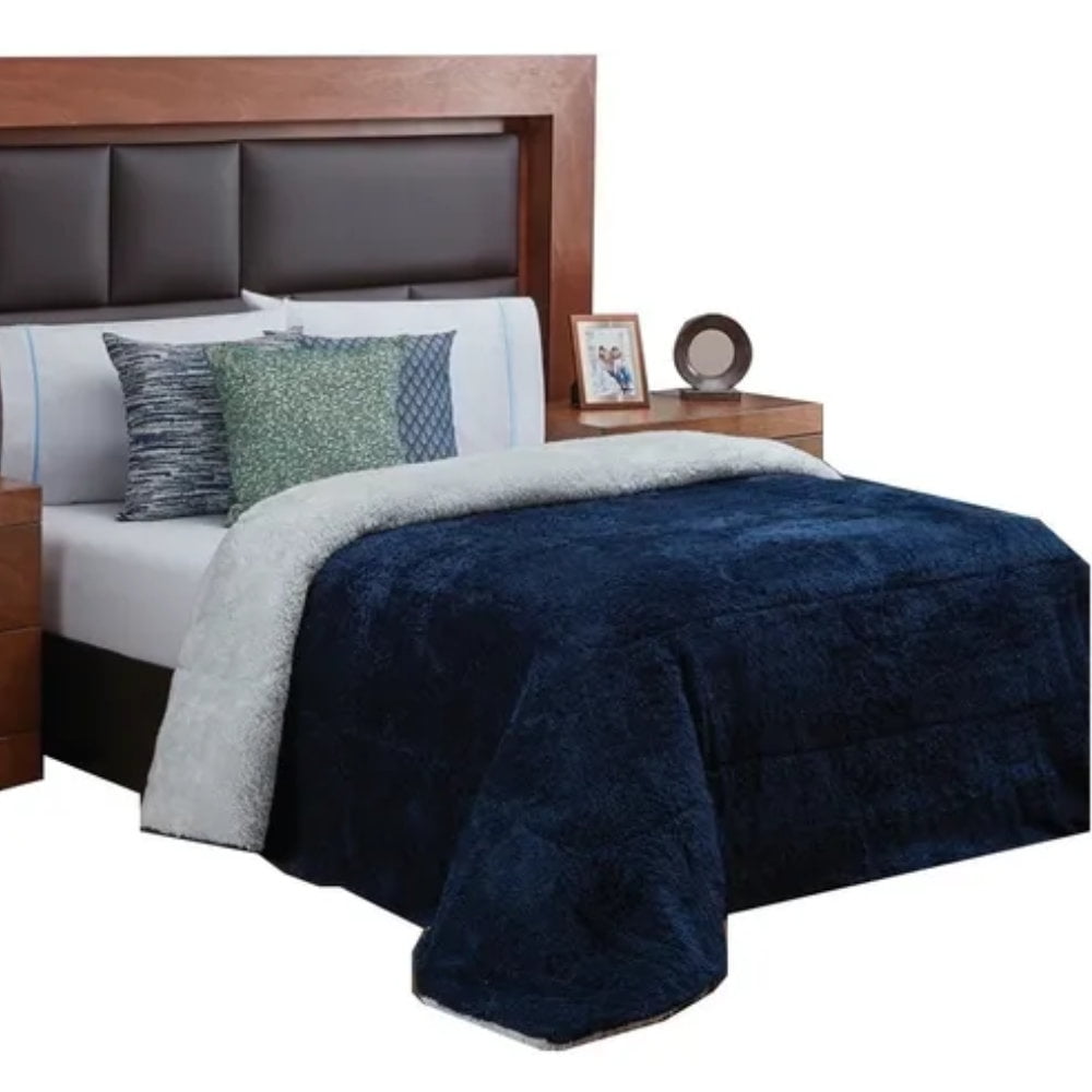 Cobertor Con Borrega Matrimonial Elefantito Bicolor Azul Marino Térmico ...