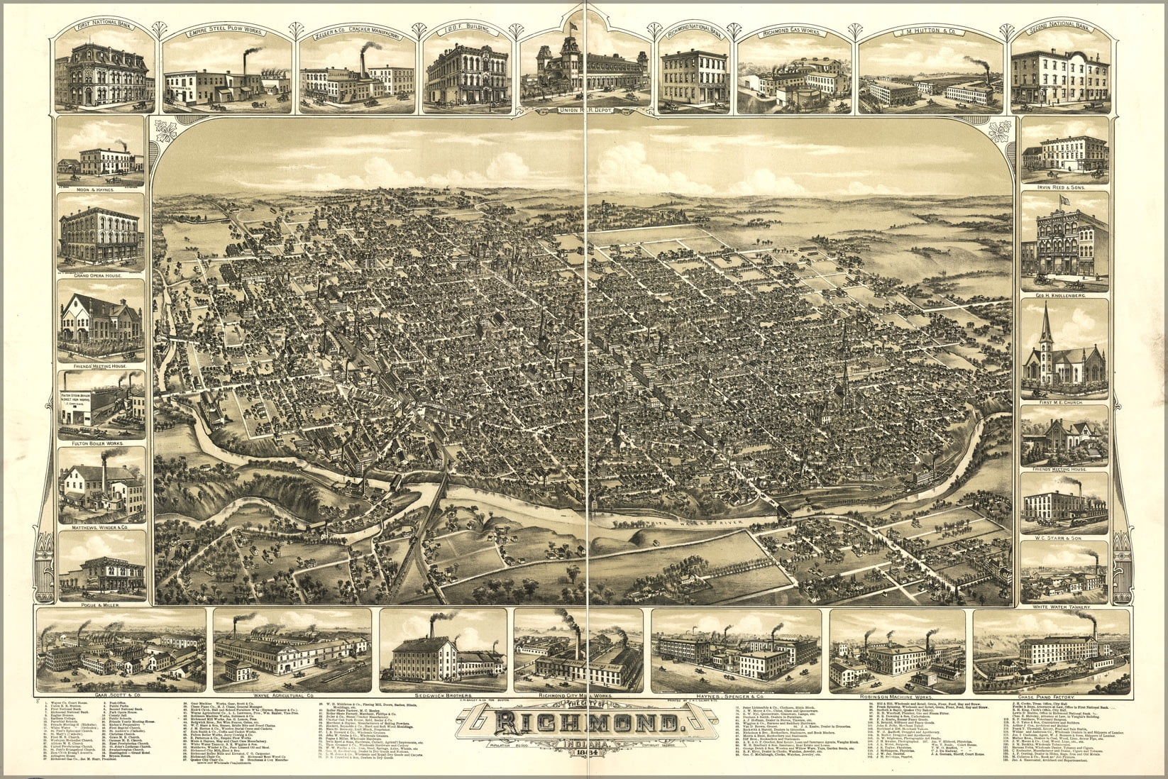 24"x36" Gallery Poster, map of city of Richmond, Indiana 1884 - Walmart.com