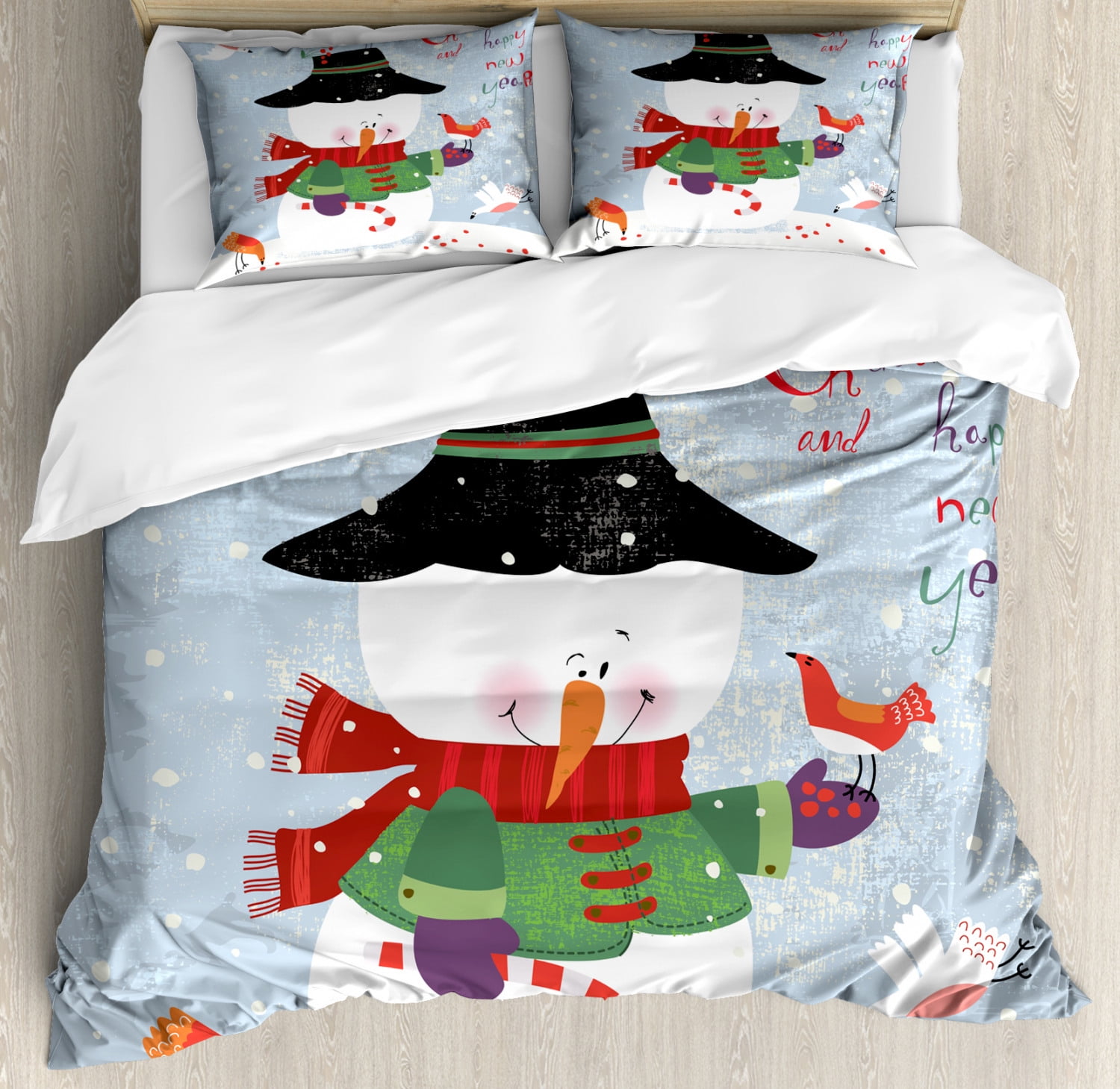 Snowman Duvet Cover Set Queen Size, Christmas and New Year Theme Lovely ...