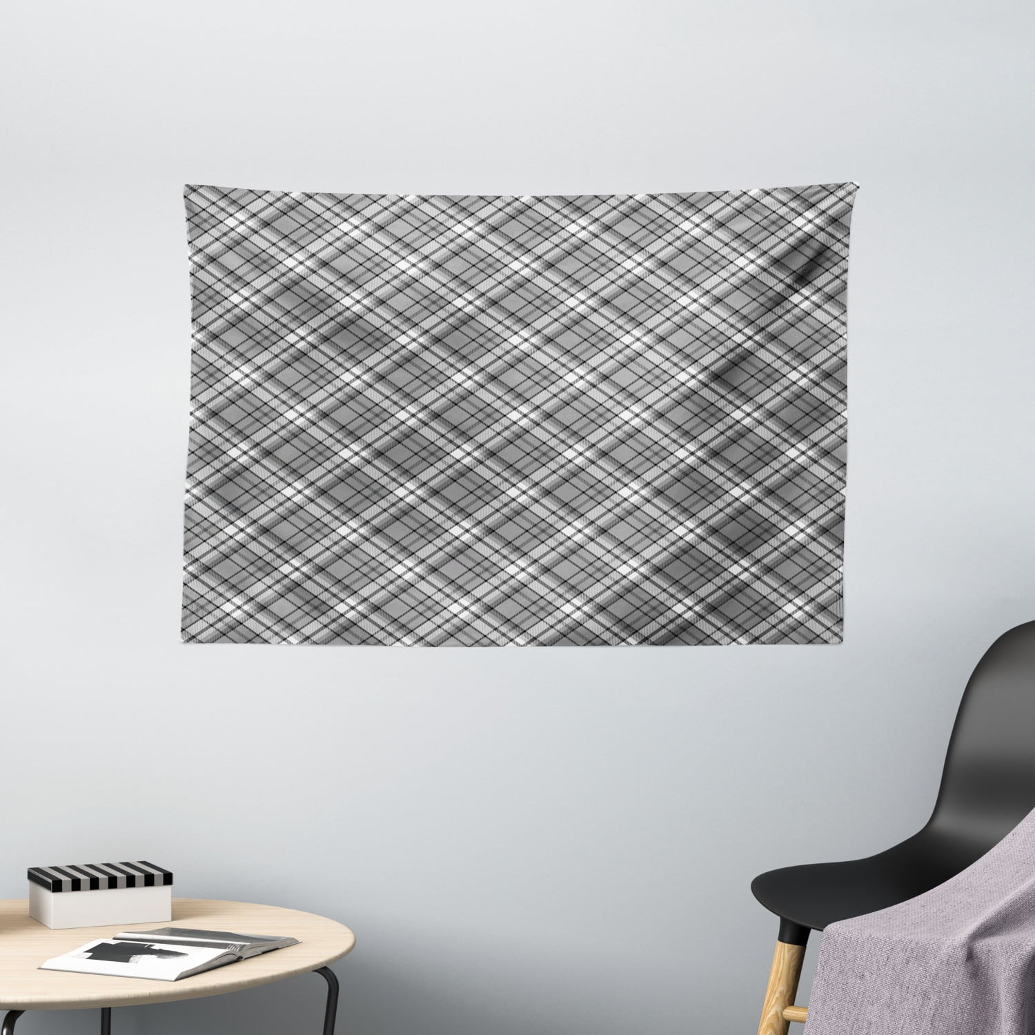 Black and Grey Tapestry, Continuing Tartan Pattern Geometrical in ...