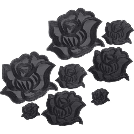 Black Rose Fabric Patches Rose Flower Repair Patches 4 Size Sew on or ...