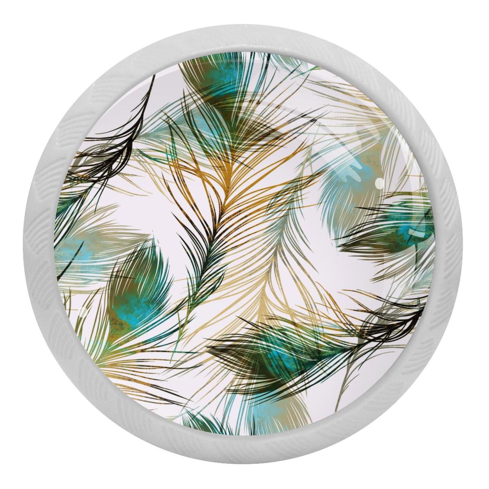 4PCS Round Peacock Feathers Cabinet Fluorescence Knob Glowing in the ...