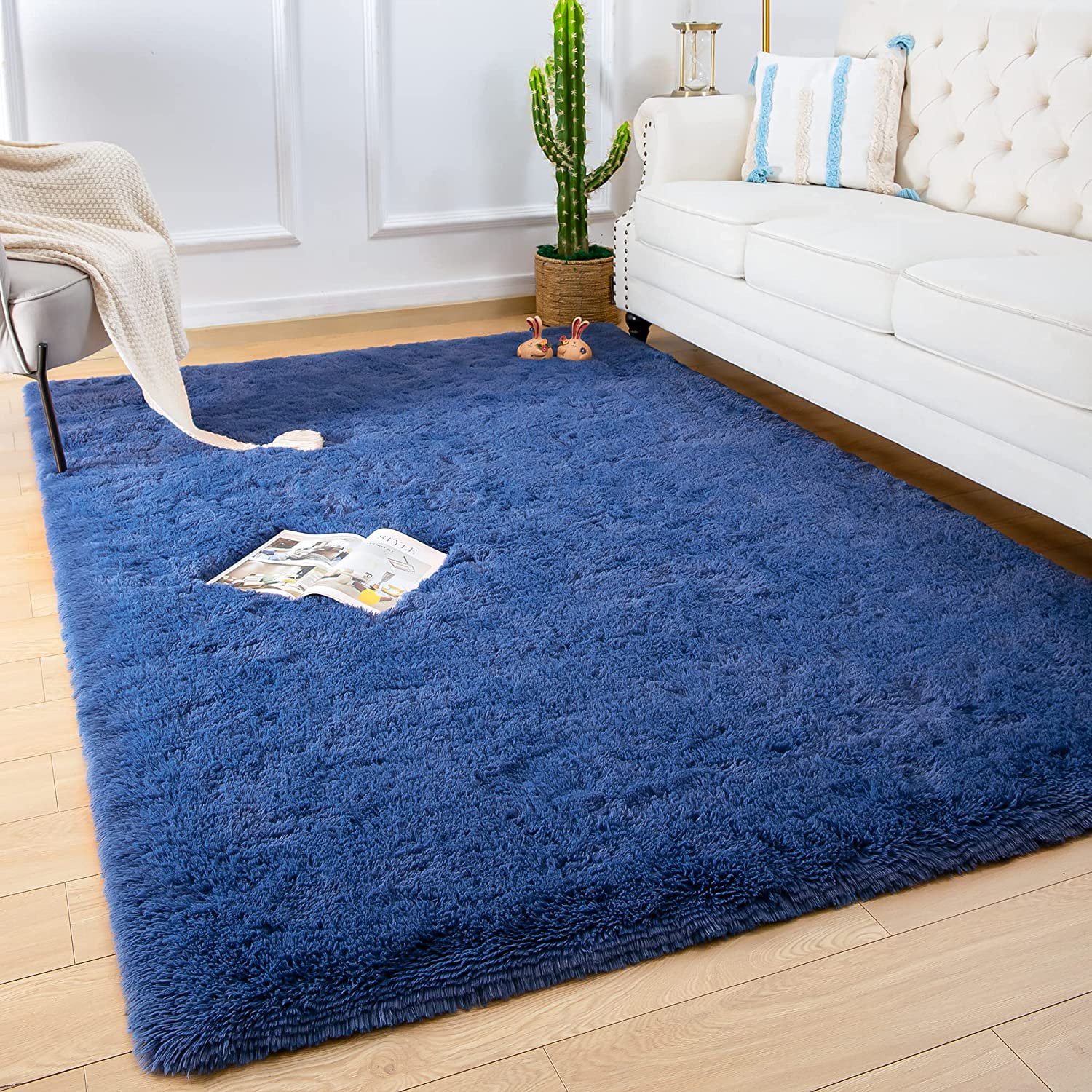 Homore Modern Area Velvet Rugs for Bedroom, 5.3' x 7.5' , Light Navy ...