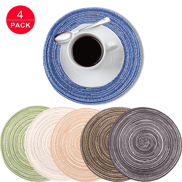Round Placemats Set of 4 Heat-Resistant Stain Resistant Anti-Skid ...