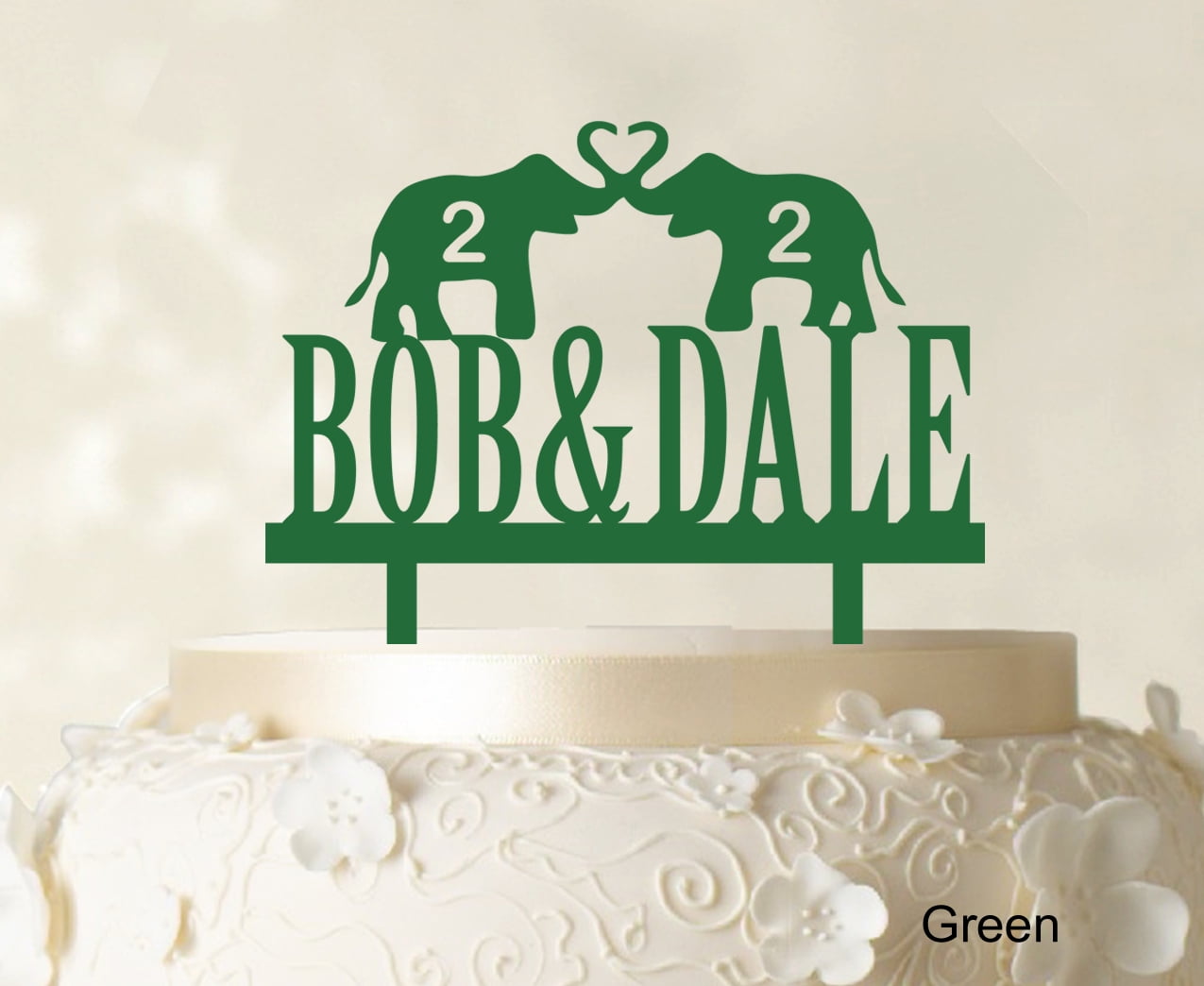 "Custom Wedding Cake Topper Personalized Green Cake Topper Color Option ...