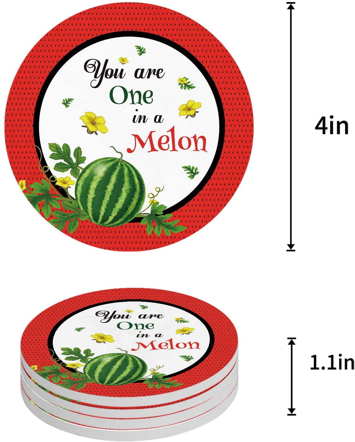 ZHANZZK Summer Fruit Watermelon Seeds Red Set of 8 Round Coaster for ...