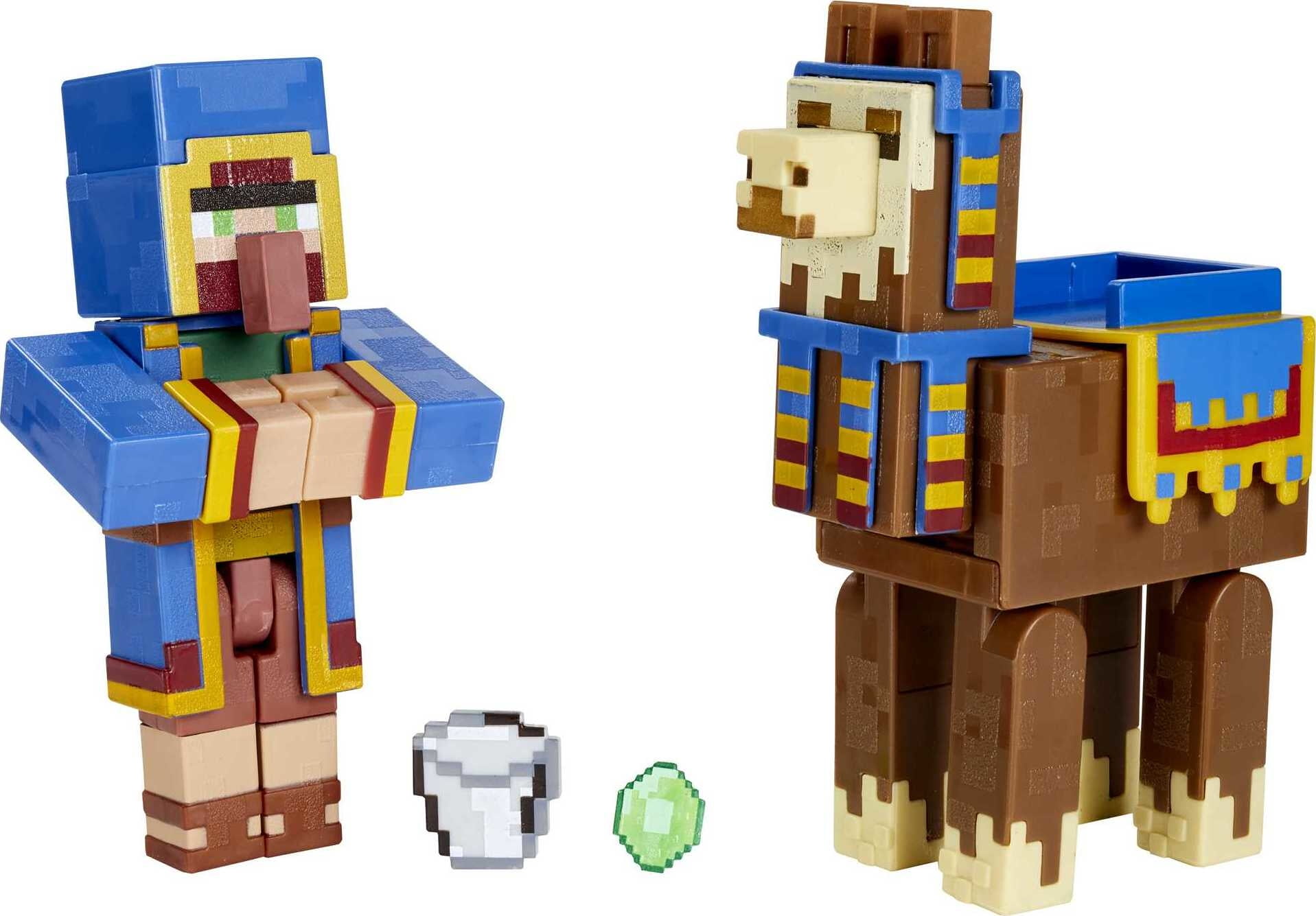 Minecraft Wandering Trader & Llama Action Figures & Accessories 2-Pack ...