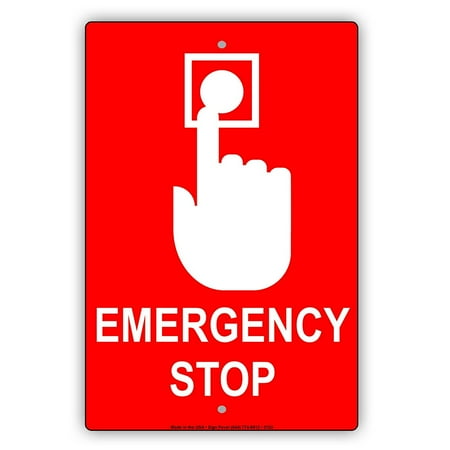 Emergency Stop With Graphic Press Button Safety Alert Caution Warning ...