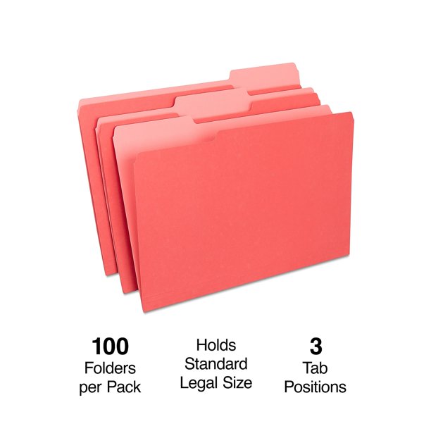 Staples File Folders 1/3 Cut Legal Size Red 200/Carton ST224550-CCVS ...