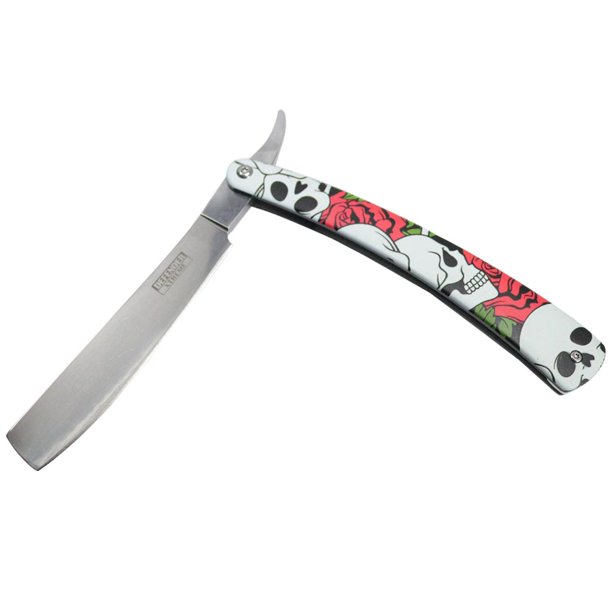 Defender-Xtreme 10' Straight Razor Skull Red Rose Folding Knife 3CR13 ...