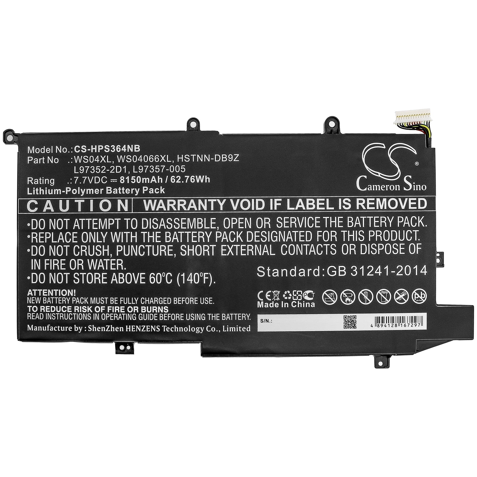 8150mAh WS04066XL L97357-005 HSTNN-DB9Z L97352-2D1 WS04XL Battery for ...