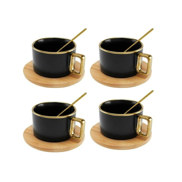 Juego de 4 Tazas de Ceramica Con Base Y Cuchara Negra Storyland TAZ 057-G | Bodega Aurrera en línea