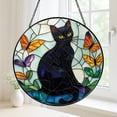 Black Cat and Butterflies Stained Glass Suncatcher Window Hanging ...
