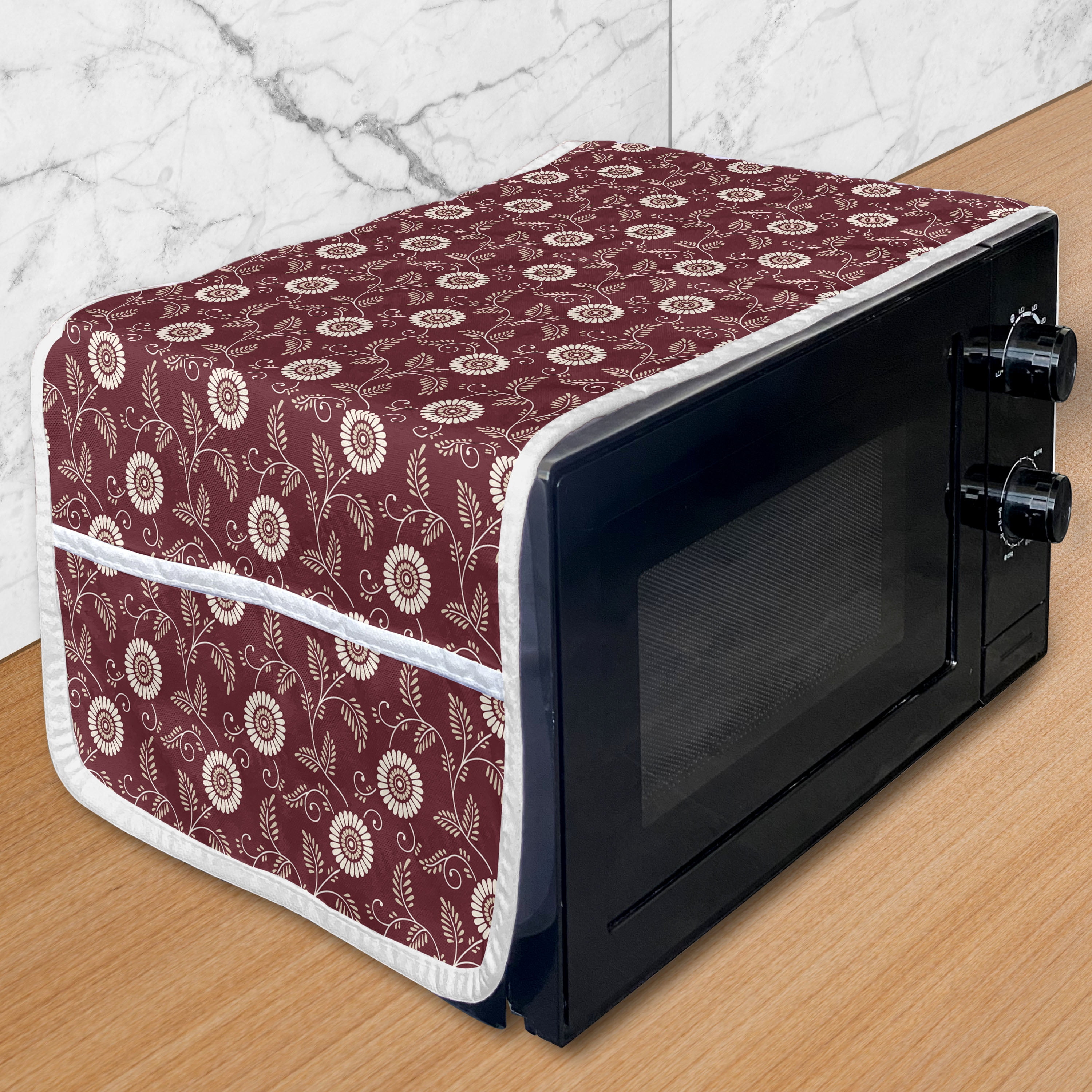 Maroon Microwave Oven Cover, Repetitive Vintage Bicolor Floral Daisy ...