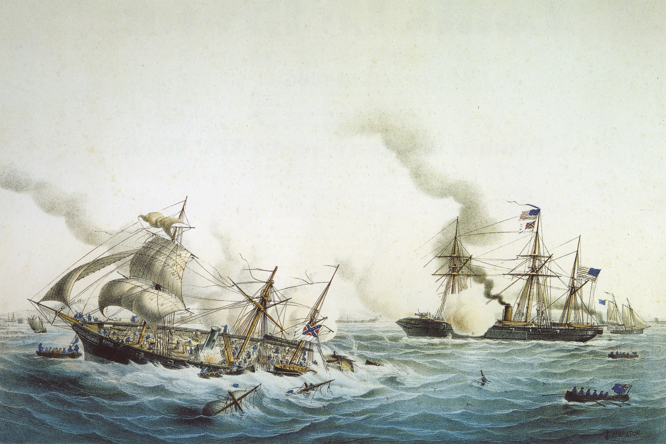 24x36 gallery poster, Battle of Cherbourg, USS Kearsarge vs CSS Alabama ...