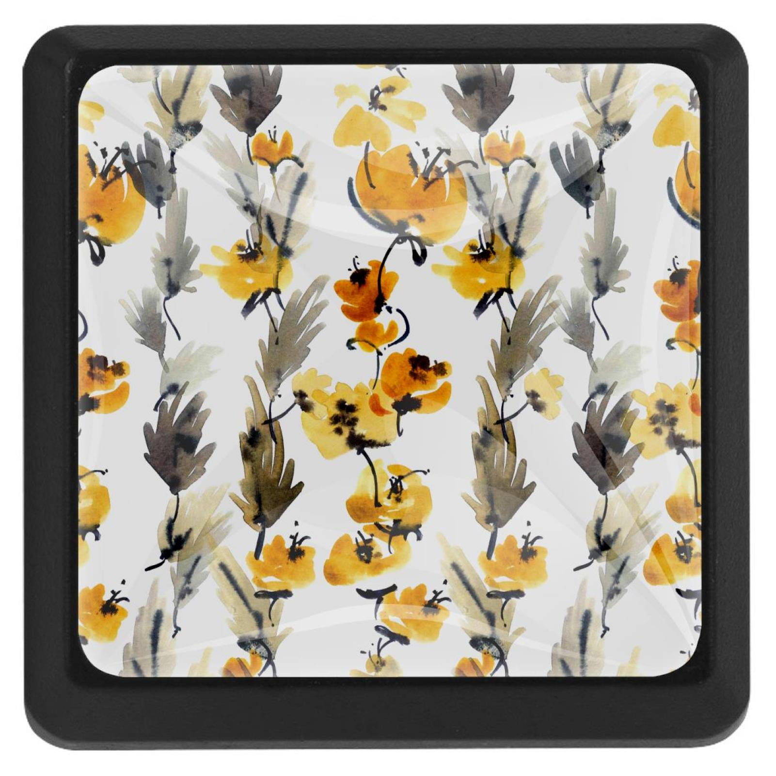 3 Pack Watercolor Flowers Square Cabinet Door Knobs Decor for Cupboard ...