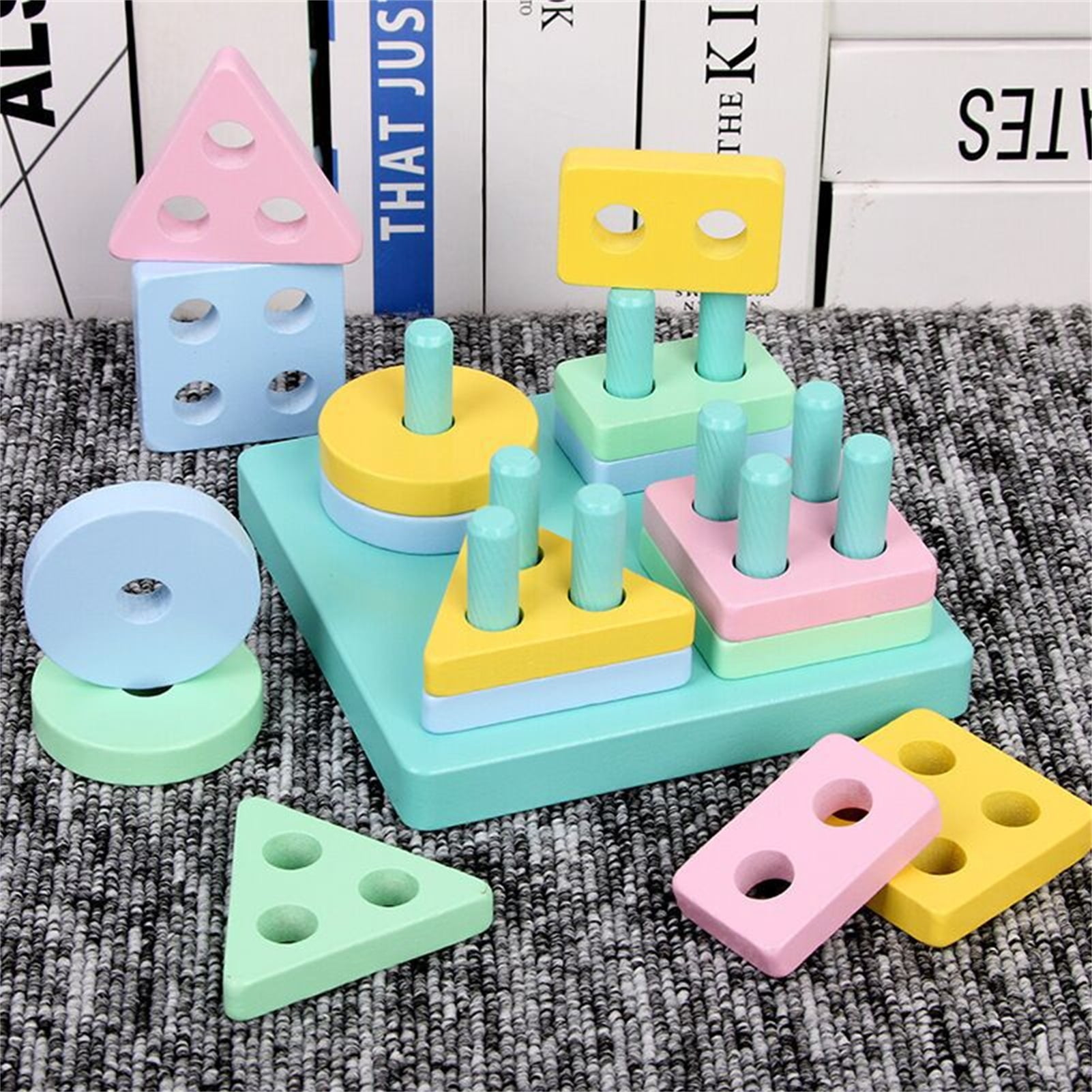 Wooden Shape Color Sorting Blocks Wooden Sorting Stacking Toys Wooden ...