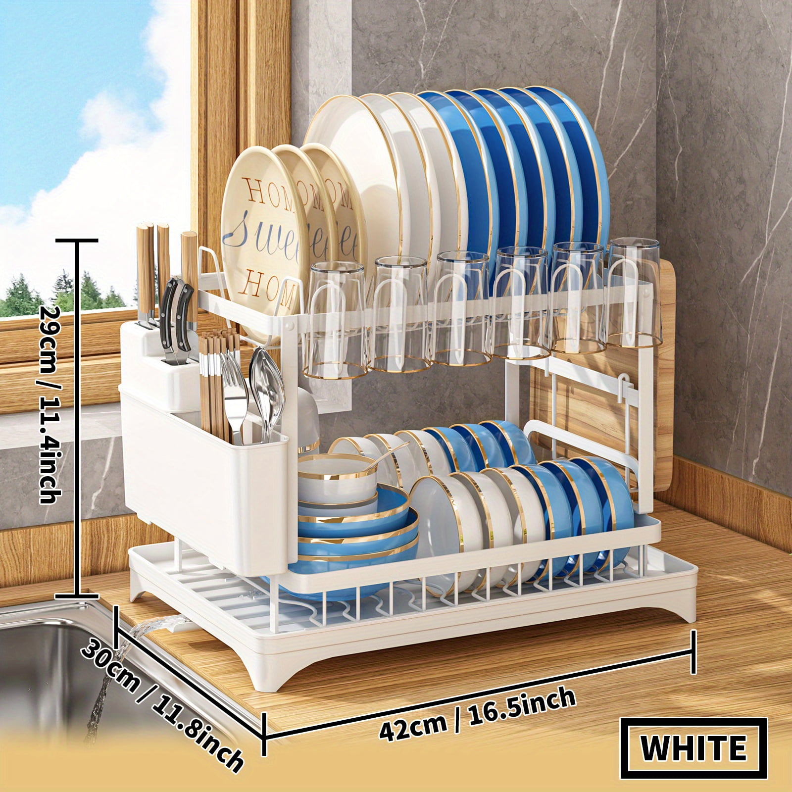 1 Set Dish Rack, 2 Tier Dish Drying Rack, Rustproof Kitchen Dish Drying ...