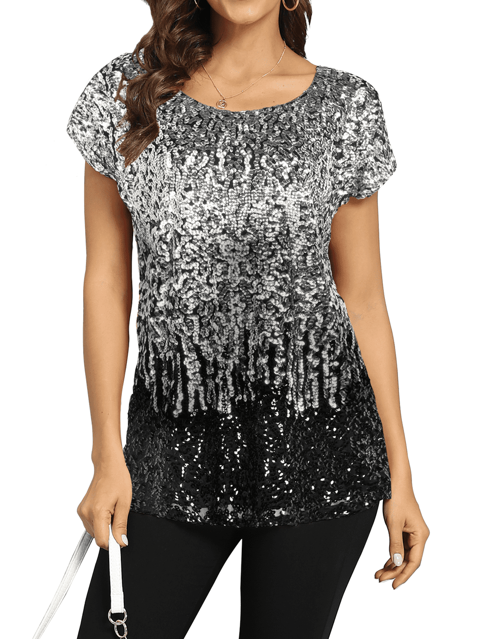 PrettyGuide Women's Sequin Top Shimmer Glitter Loose Bat Sleeve Party ...