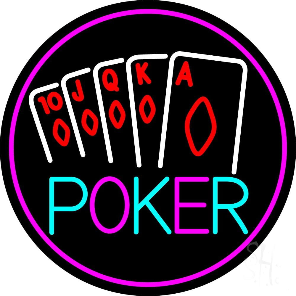 Poker With Cards LED Neon Sign 26 x 26 - inches, Black Square Cut ...