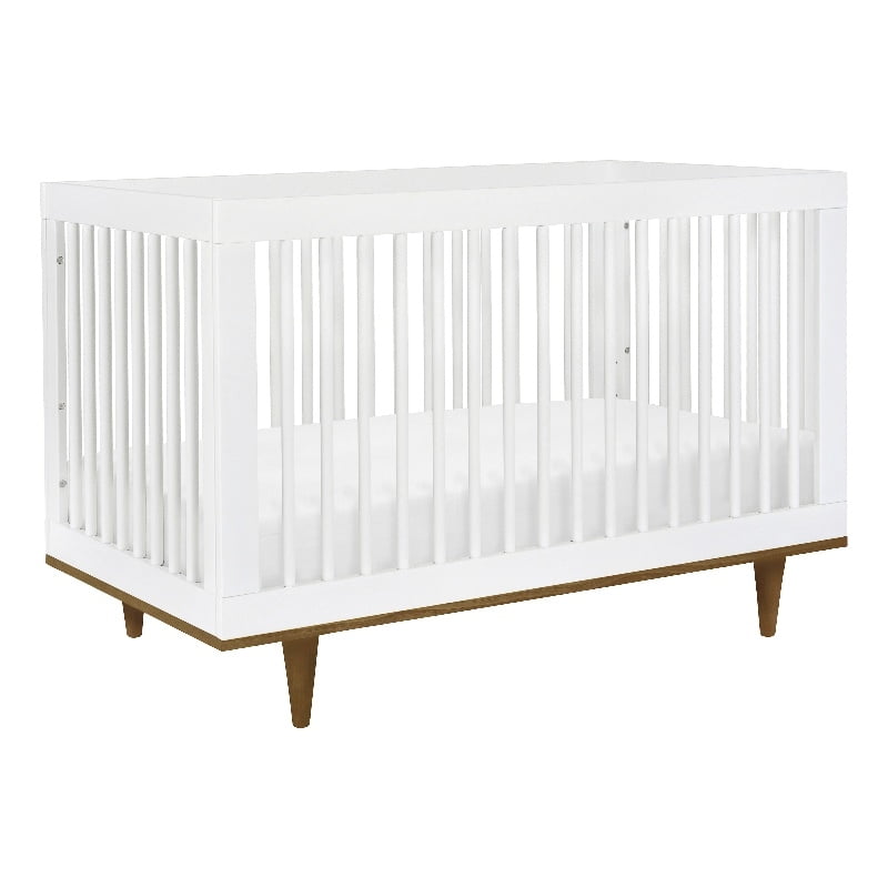 Davinci Marley Modern Pine Wood 3-In-1 Convertible Crib in White/Walnut ...