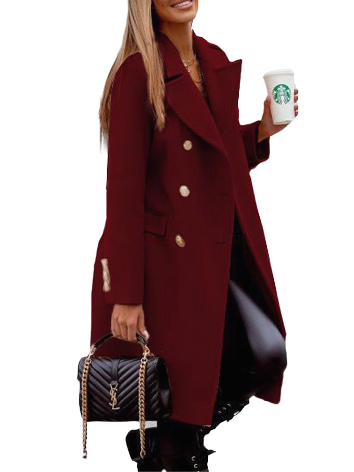 Colisha Ladies Overcoats Double Breasted Wool Pea Coat Long Sleeve ...