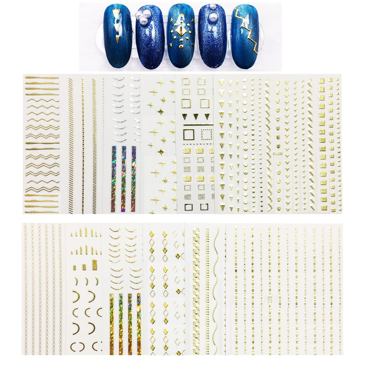 12 Sheets 3D Metallic Nail Stickers for Women Gold Silver Nail Decals ...