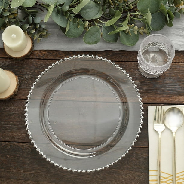 Efavormart 10 Pack | 10" Clear / Silver Beaded Rim Plastic Dinner ...