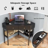 Costway Corner Desk with Multifunctional Electric Plugs, Top Shelf ...