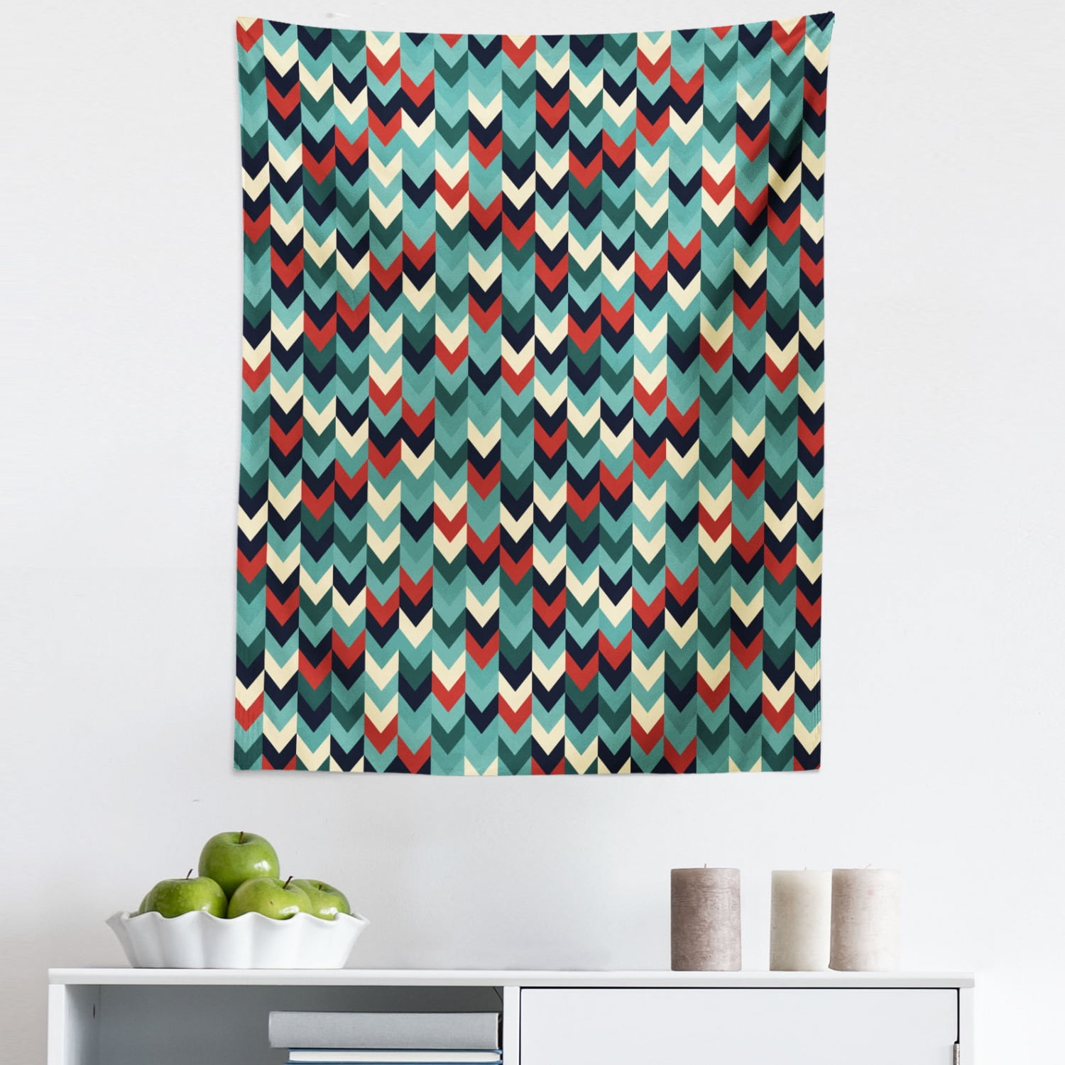 Teal Tapestry, Vertical Chevron Triangles Abstract Arrow Motifs Zigzag ...