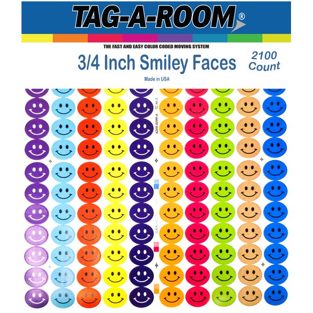 Tag-A-Room Happy Face Smiley Face 3/4" Round Stickers, 2100 Count ...