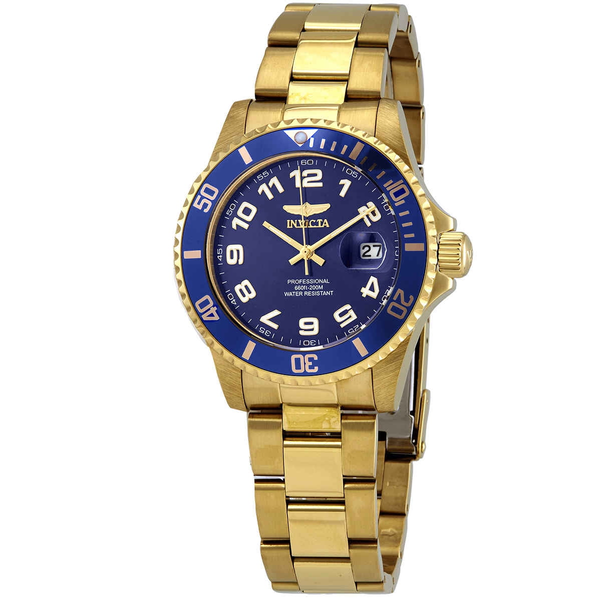 Invicta Pro Diver Quartz Blue Dial Yellow Gold-tone Men's Watch 30694 ...