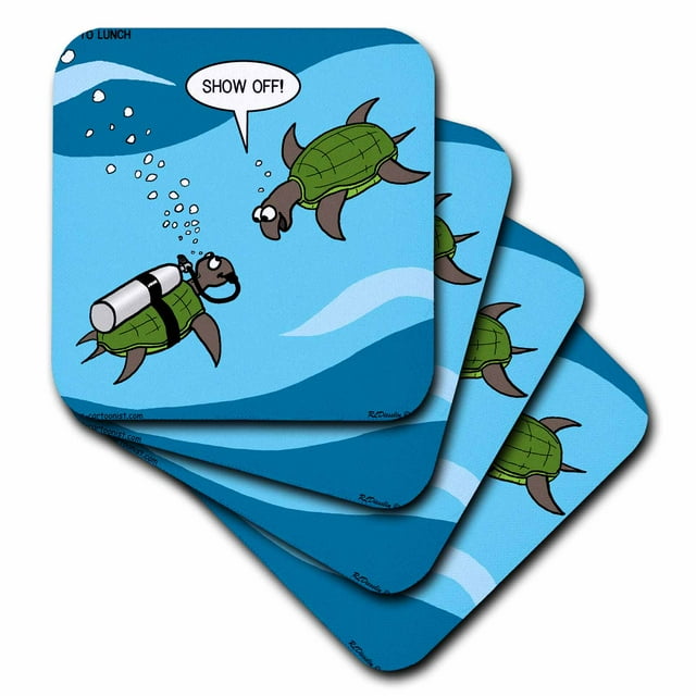 3dRose Sea Turtle SCUBA Showing Off Underwater, Soft Coasters, set of 8 ...