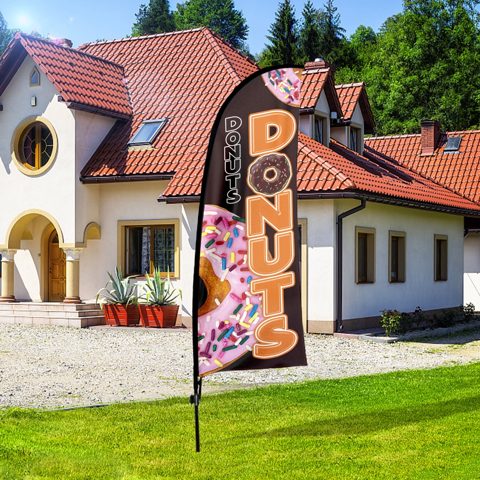 QSUM Donuts business Flag with Pole Kit , Donuts Advertising Feather ...