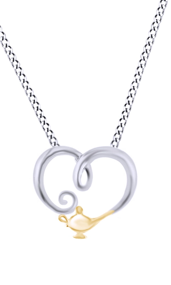 Aladdin Heart & Genie Lamp Pendant Necklace W/Chain In 14k White Gold ...