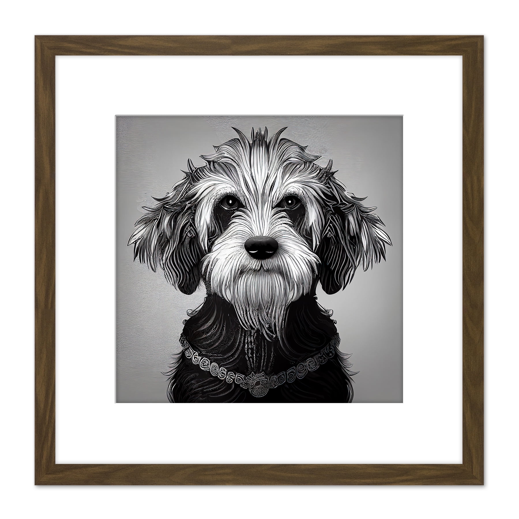 Cockapoo Dog Portrait Monochrome Tribal Illustration Square Wooden ...