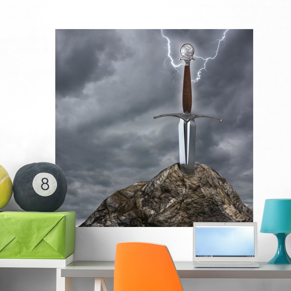 Sword Stone Wall Mural by Wallmonkeys Peel and Stick Graphic (36 in H x ...