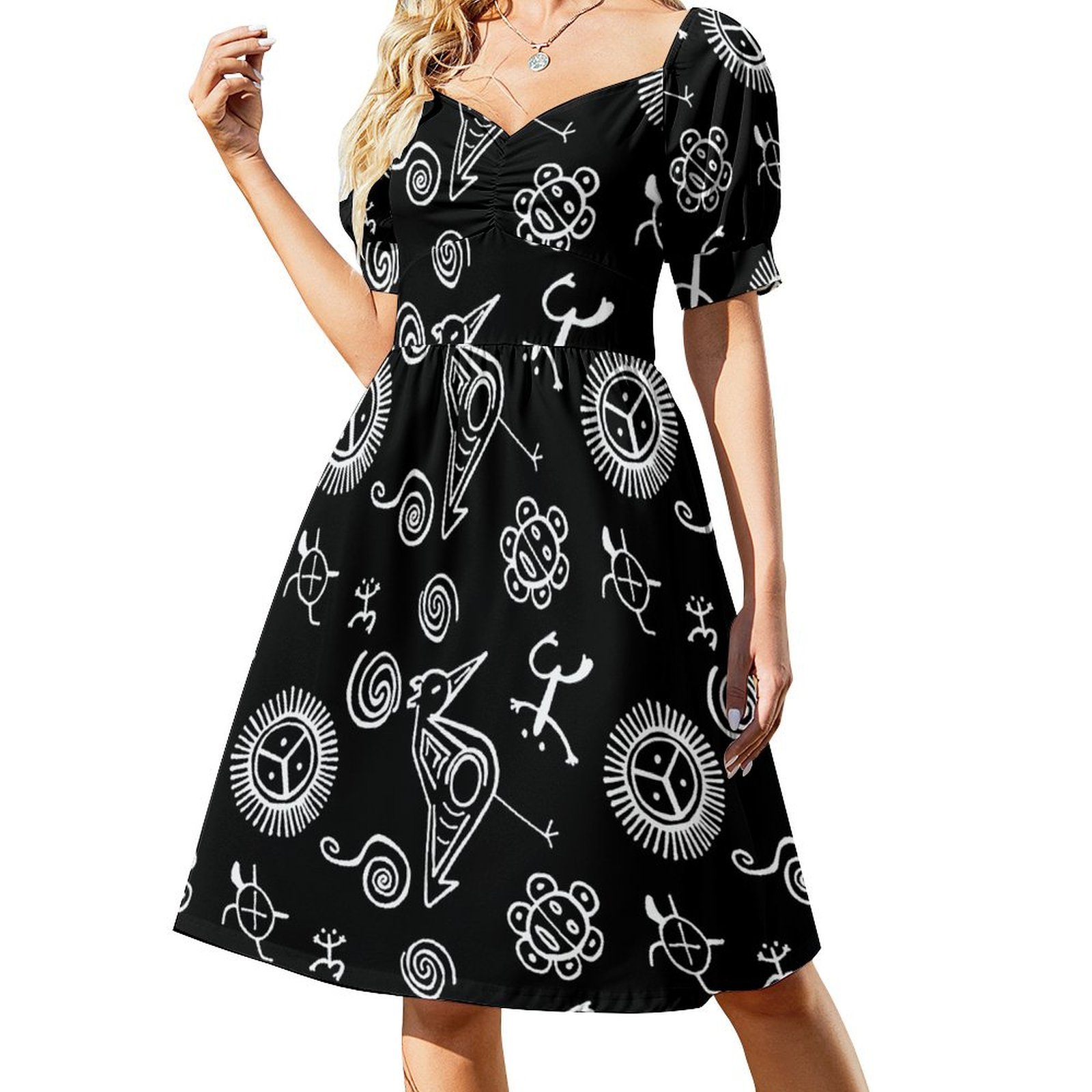 Taino símbolos blanco y negro Taino Art vestido de manga corta ropa de ...