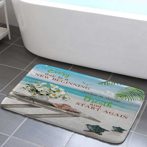 Beach Bathroom Mat, Coastal bath Rugs non slip Sea Turtle Ocean Animals ...