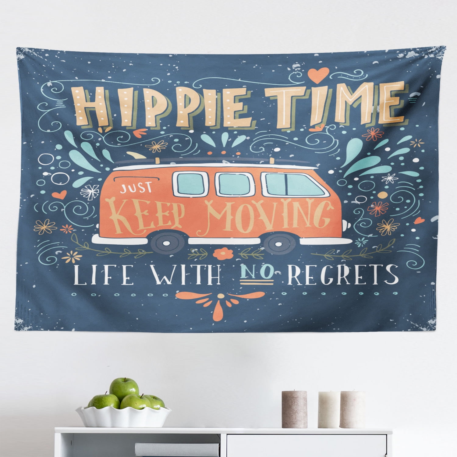 Navy Tapestry, Vintage Style Anchor Lettering Words and Floral Sailor ...