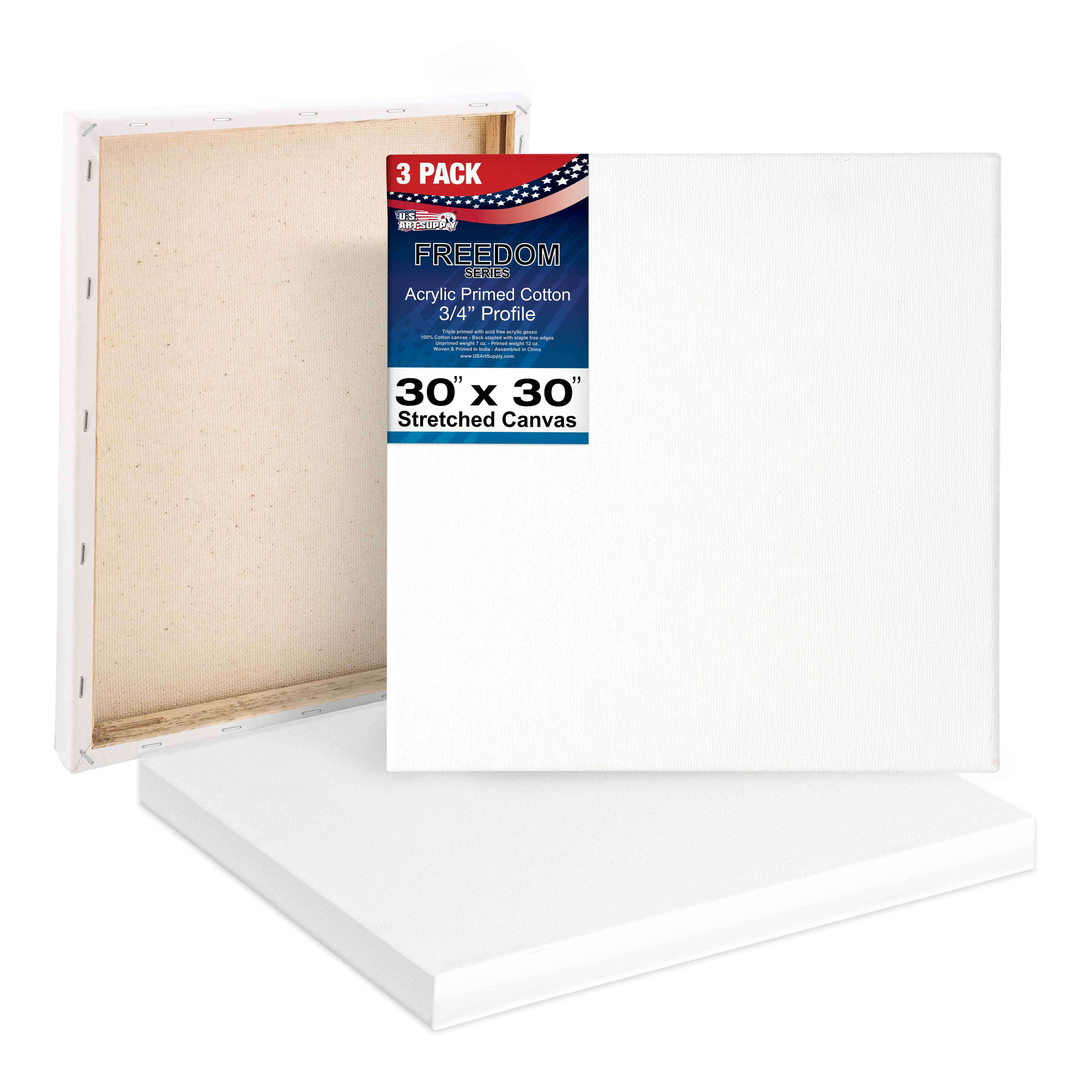 U.S. Art Supply 30 x 30 inch Stretched Canvas 12-Ounce Triple Primed, 3 ...