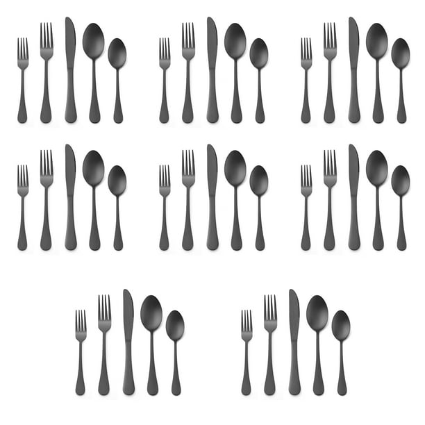 Vesteel 40 Piece Matte Black Silverware Set, Stainless Steel Black ...
