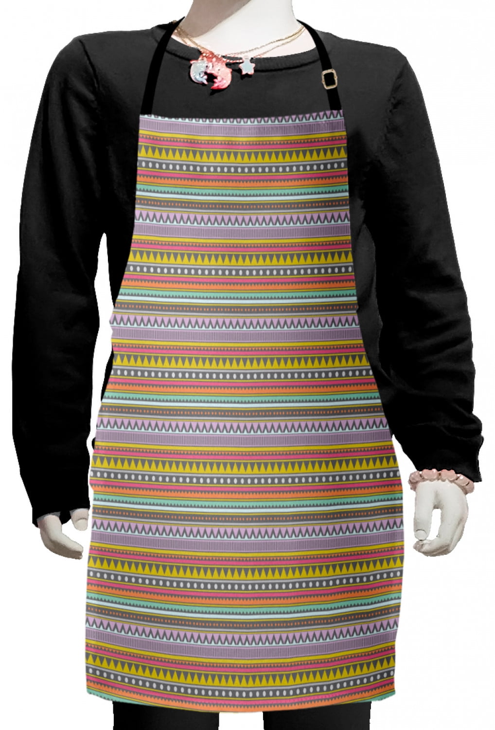 Boho Kids Apron, Colorful Pastel Tone Horizontal Order Lines Pattern ...