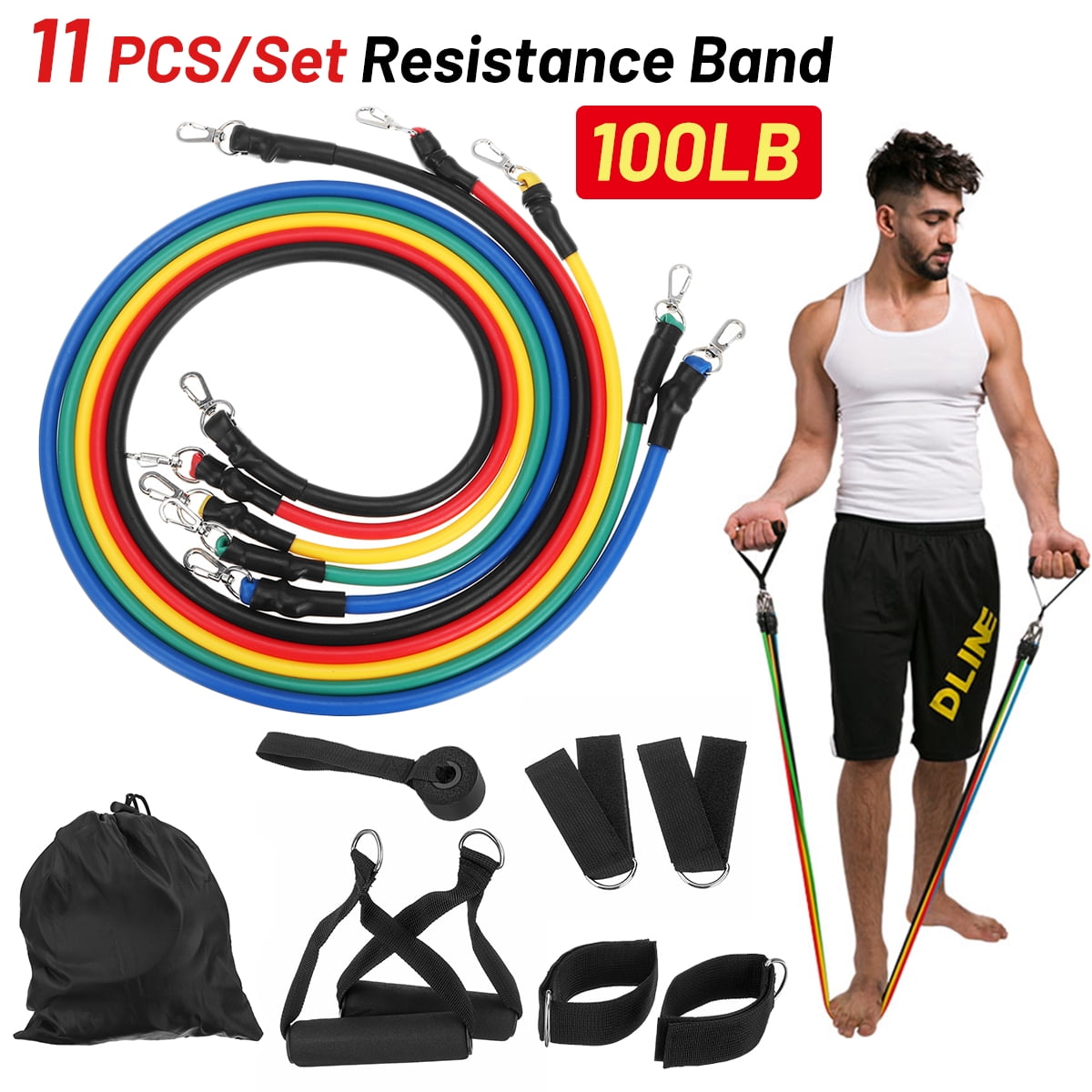 11Pcs/Set Fitness Pull Rope Resistance Bands Yoga Latex Tubes Yoga ...
