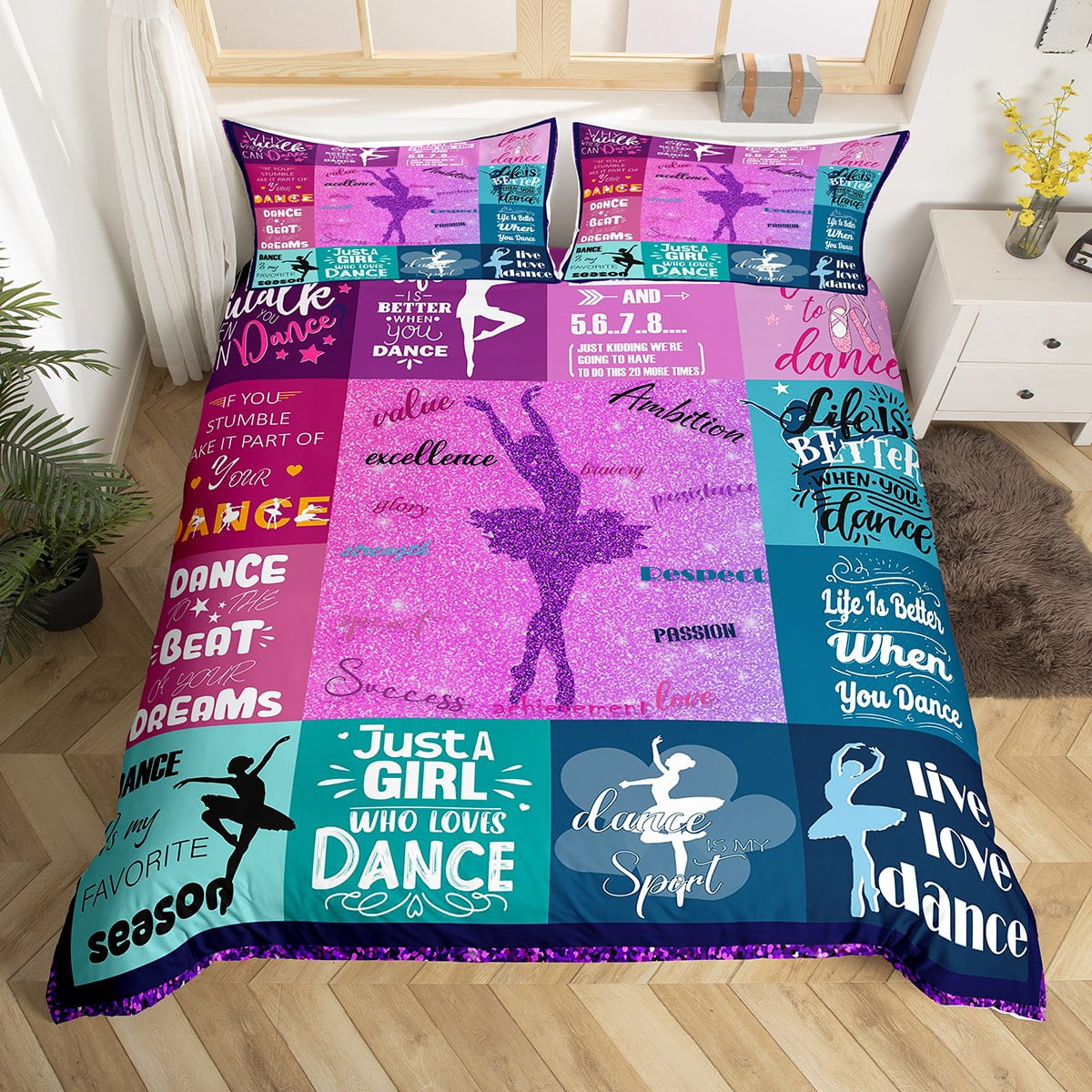 YST Dance Girls Duvet Cover King Size,Glitter Ballet Bedding Set for ...